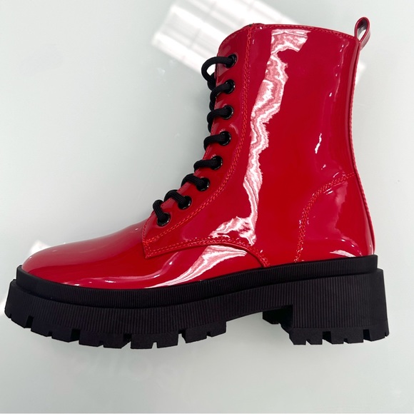 Shoes | Red Combat Lace Up Bootie | Poshmark